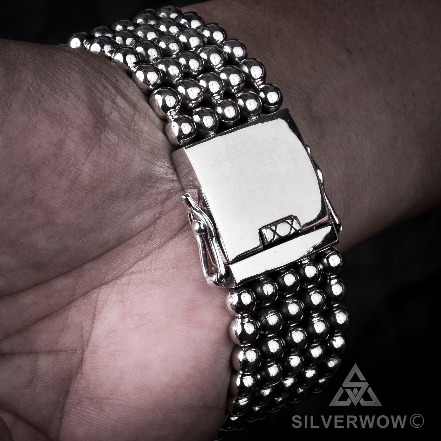 Beaded Silver Ball Bracelet x 30mm Wide - Keeper Ring Style – SilverWow™