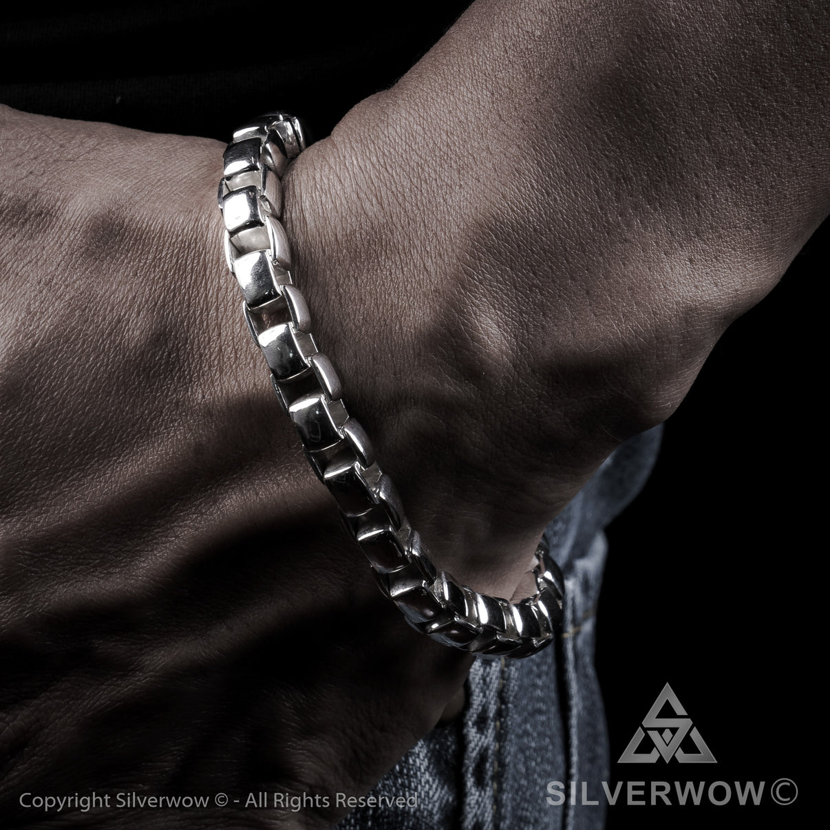 Mens Box Chain Link Mens Bracelet | Handmade Sterling Silver ...