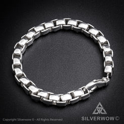 Mens Box Chain Link Mens Bracelet | Handmade Sterling Silver ...