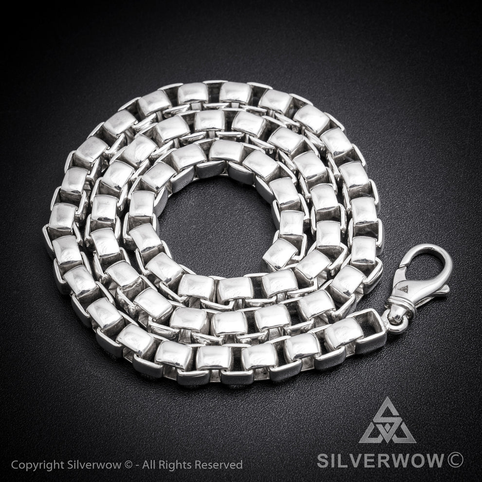 10mm Box Chain Link Mens Silver Necklace | Silverwow.net – SilverWow™